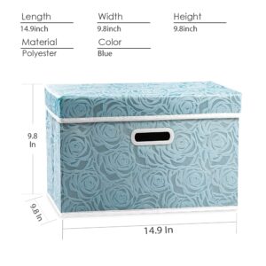 PRANDOM Collapsible Storage Cubes with Lids Fabric Decorative Storage Bins Boxes Organizer Containers Baskets with Cover Handles for Bedroom Closet Living Room 14.9x9.8x9.8 Inch 3 Pack