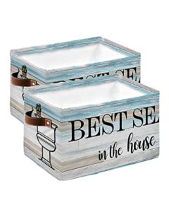 storage bins cubes waterproof cloth storage basket, best seat in the house foldable storage bags for shelf closet clothes storage organizers with handles 15x11x9.5 in vintage wooden plank