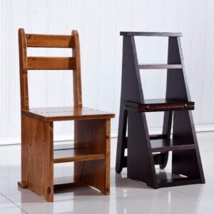 Step Stool Wooden Step Stool for Kitchen, Bathroom, Closet Step Stool Stair Chair Seats Portable Flower Rack 5-Step Ladder Chair Multifunctional Folding Chair Library Stepladder Stools