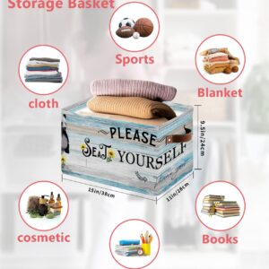 Storage Bins Cubes Waterproof Cloth Storage Basket, Panda Sitting on Toilet Sunflower Foldable Storage Bags for Shelf Closet Clothes Storage Organizers with Handles 15x11x9.5 in Please Seat Rural Wood