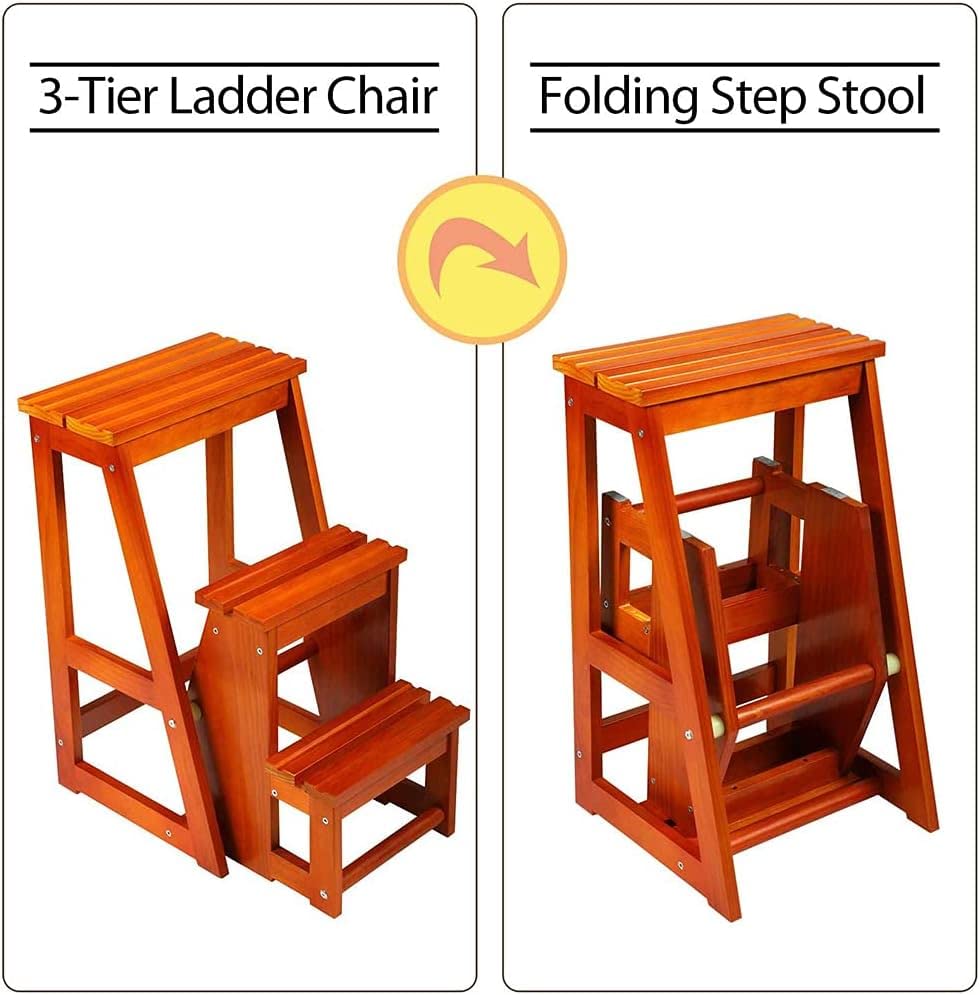 Ottoman,Indoor Climbing Stool,Step Ladder Home Step Stools Stairway Chair Step Stool Small Foot Stools Seats Wooden Ladder Staircase Multifunctional Folding Portable Household Closet Step