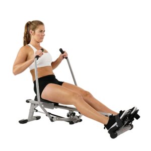 sunny health & fitness compact full motion rowing machine, full-body workout, low-impact, extra-long rail, and 350 lb weight capacity – sf-rw5639