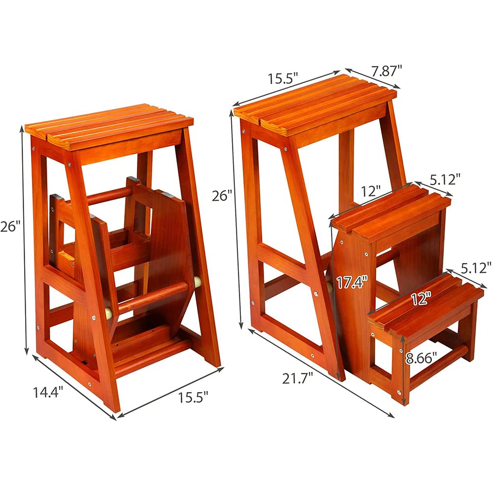 FALIYORS Step Ladder Home Step Stools Stairway Chair Step Stool Small Foot Stools Seats Wooden Ladder Staircase Multifunctional Folding Portable Household Closet Step Stools for Bedroom Clo