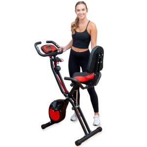 yyfitt 3-in-1 folding exercise bike, stationary bikes for home with arm workout bands, indoor fitness bike with 16 levels magnetic resistance, full support back pad and phone holder, 2-in-1 bike frame