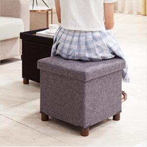 15 Inches Storage Ottoman with Wooden Legs Cube Foot Rest Stool, Square Footstool Storage, Ottoman with Storage for Living Room, Foldable Fabric Ottoman, Comfortable Seat with Lid, Space-Saving Grey