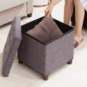 15 Inches Storage Ottoman with Wooden Legs Cube Foot Rest Stool, Square Footstool Storage, Ottoman with Storage for Living Room, Foldable Fabric Ottoman, Comfortable Seat with Lid, Space-Saving Grey