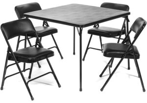 xl series vinyl folding card table and chair set (5pc) - comfortable padded upholstery for easy cleaning - fold away design, easy storage - premium quality, wheelchair accessible (black)