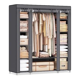 songmics closet wardrobe, portable closet for bedroom, clothes rail with non-woven fabric cover, clothes storage organizer, 59 x 17.7 x 69 inches, 12 compartments, gray ulsf03g