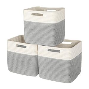 aels hand woven cotton baskets for storage, cube storage bins with handles, foldable collapsible closet organizers and storage, boho farmhouse storage cubes for shelves, beige and gray