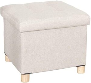 ottoman stool sofa stool foot rest stool folding storage footstool,upholstered ottoman pouffe padded seat footrest stool with 4 wooden legs for living room bedroom hallway white 60x38x34cm ( color : w