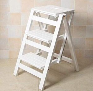 folding ladder staircase multi-functional folding solid wood ladder stool,step stool household muliti-color stool step ladder foldable stepladder,white,three