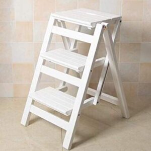 Folding Ladder Staircase Multi-Functional Folding Solid Wood Ladder Stool,Step Stool Household Muliti-Color Stool Step Ladder Foldable Stepladder,White,Three