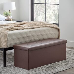 edenbrook 43 inch bench seat storage ottoman - tufted ottoman -foot rest-holds 330 lbs, brown faux leather