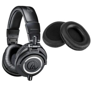 audio-technica ath-m50x professional monitor headphones, black - with with h&a genuine sheepskin leather earpads