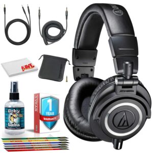 audio-technica ath-m50x monitor headphones (black) with 6ave cleaning kit and 6-pack reusable cable ties