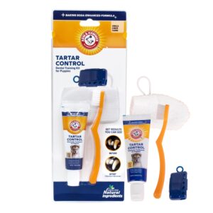 arm & hammer for pets tartar control dental training kit for puppies | dog toothbrush, toothpaste, & fingerbrush, total kit for ideal puppy dental health | yummy vanilla ginger flavor