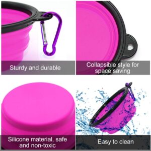 Dog Bowl Pet Collapsible Bowls, 2 Pack Collapsible Dog Water Bowls for Cats Dogs, Portable Pet Feeding Watering Dish for Walking Parking Traveling with 2 Carabiners (Small, Green+Purple)