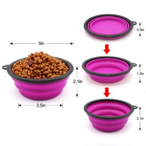 Dog Bowl Pet Collapsible Bowls, 2 Pack Collapsible Dog Water Bowls for Cats Dogs, Portable Pet Feeding Watering Dish for Walking Parking Traveling with 2 Carabiners (Small, Green+Purple)