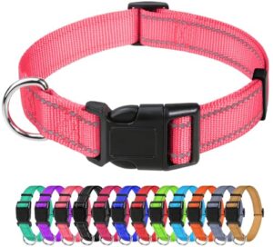 tagme reflective nylon dog collars, adjustable classic dog collar with quick release buckle for puppy, baby pink, 3/8" width