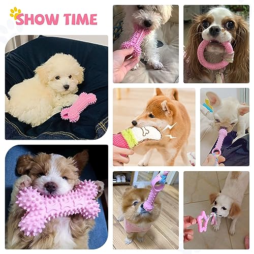 BAEJMJK 6 Pack Puppy Teething Toys Pink Small Breed Dog Chew Toys with Rope Cute Soft Rubber Puppy Toys Set for Cleaning Teeth Interactive Pet Doggy Bone Toys