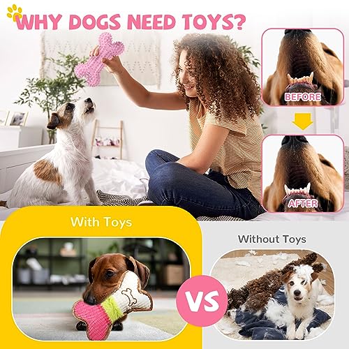 BAEJMJK 6 Pack Puppy Teething Toys Pink Small Breed Dog Chew Toys with Rope Cute Soft Rubber Puppy Toys Set for Cleaning Teeth Interactive Pet Doggy Bone Toys