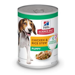 hill's science diet puppy, puppy premium nutrition, wet dog food, chicken & rice stew, 12.5 oz can, case of 12