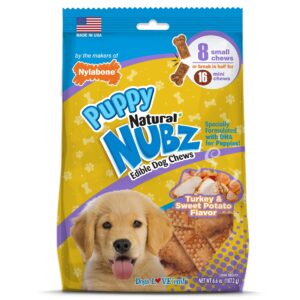 nylabone nubz natural turkey & sweet potato flavor edible chew treats for dogs, made in usa, small - up to 25 lbs. (8 count)