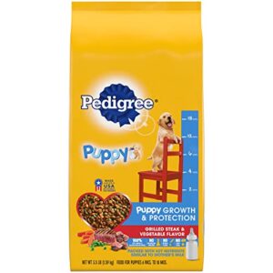 pedigree puppy growth & protection dry dog food grilled steak & vegetable flavor, 3.5 lb. bag