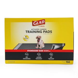 glad for pets black charcoal puppy pads | puppy potty training pads that absorb & neutralize urine instantly | new & improved quality puppy pee pads, 150 count