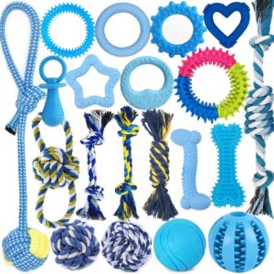 beiker 20 pack puppy chew toys - blue dog teething toys for puppies, puppy toys teething rings and durable ropes, blue rubber toy bundle for small dogs, cute interactive dog balls for small breed