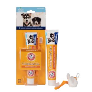 arm & hammer for pets complete care puppy dental kit | includes 2.5 oz dog toothpaste in peanut butter flavor, small dog toothbrush for small dogs and puppies, and microfiber finger brush