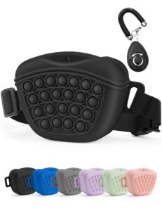 gobeigo dog treat pouch with training clicker 2.0-upgrade stronger magnetic closure to avoid spilling, 1.67 cup silicone treat bag fanny pack with waist belt for pet training walking (black)