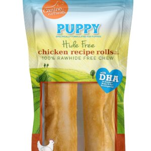 Canine Naturals Puppy Chicken and Rice Chew - Rawhide Free Puppy Treats - Made with USA Chicken - All-Natural & Easily Digestible - 2 Pack of 7-Inch Rolls for Puppies