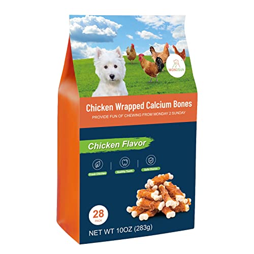 MON2SUN Dog Treats, Chicken Wrapped Calcium Dog Bones Without Rawhide, 2.3 Inch Training Treats for Teeth Cleaning and Fresh Breath, Dog Chews for Puppy and Small Dogs (28 Count - Pack of 1)