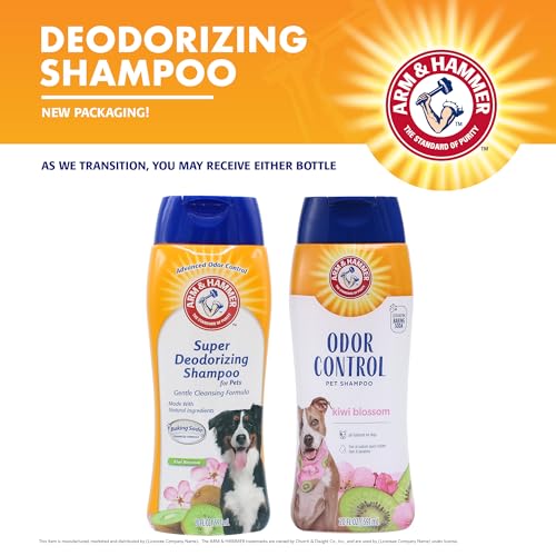 Arm & Hammer Super Deodorizing Shampoo For Dogs - Odor Eliminating Dog Shampoo For Smelly Dogs & Puppies With Arm & Hammer Baking Soda -- Kiwi Blossom Scent, 20 Fl Oz,White