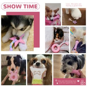 XGDMEIL 6 Pack Puppy Toys for Teething Small Dogs, Cute Pink Dog Chew Toys for Puppies, Soft Squeaky Dog Toys for Small Breed Cleaning Doggy Teeth, Outdoor Interactive Small Dog Chew Toys Set