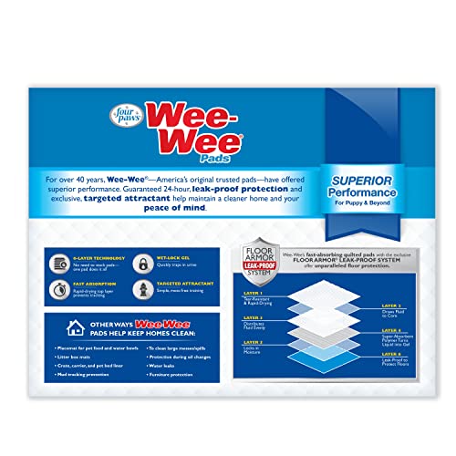 Four Paws Wee-Wee Superior Performance Pee Pads for Dogs - Dog & Puppy Pads for Potty Training - Dog Housebreaking & Puppy Supplies - 22" x 23" (200 Count)