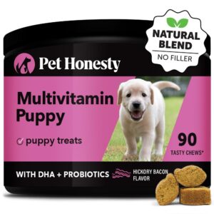 pet honesty multivitamin puppy treats - essential dog supplements & vitamins for learning and cognitive development- probiotics, omega fish oil for health & heart, immune health - dog health supplies