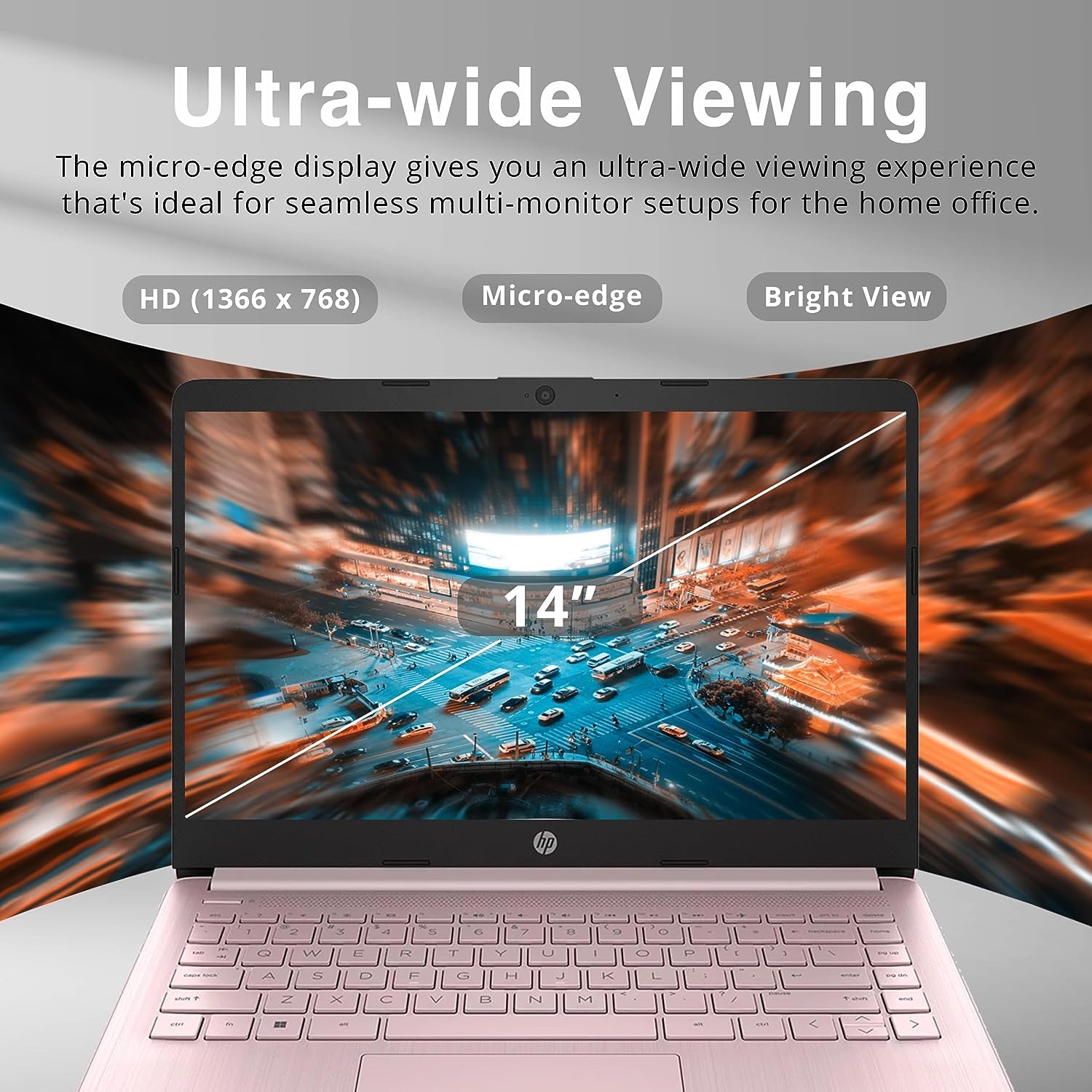 HP Stream 14" HD BrightView Laptop, Intel Celeron N4120 Processor, 16GB RAM, 64GB Storage, Intel HD Graphics, 720p Webcam, 1 Year Office 365, Pink, Win 11 S, 32GB Hotface USB Card