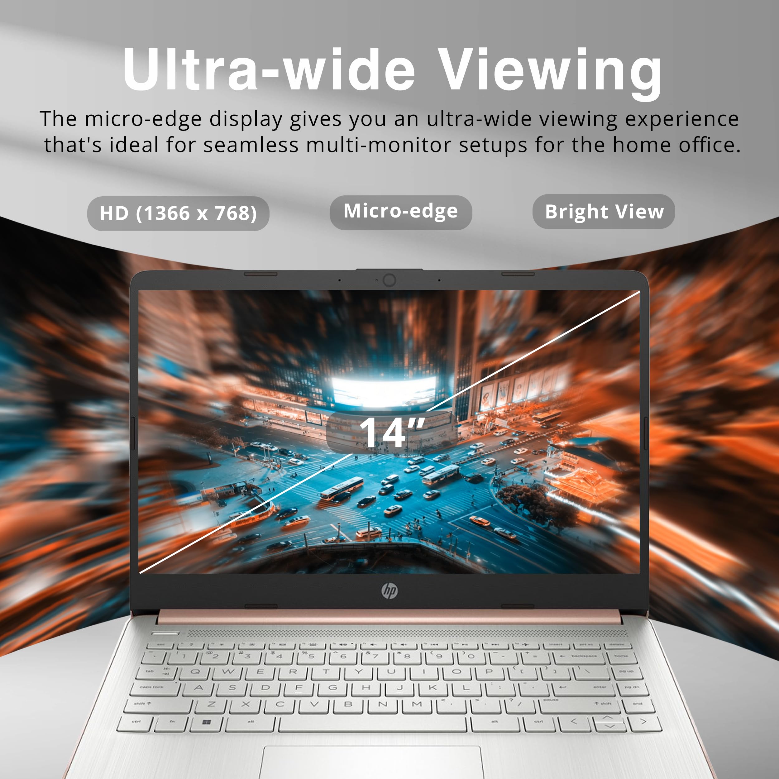 HP 2022 Stream 14" HD BrightView Laptop, Intel Celeron N4120, 16GB RAM, 320GB Storage(64GB eMMC+256GB Micro SD), Intel HD Graphics, 720p Webcam, 1 Year Office 365, Rose Gold, Win 11