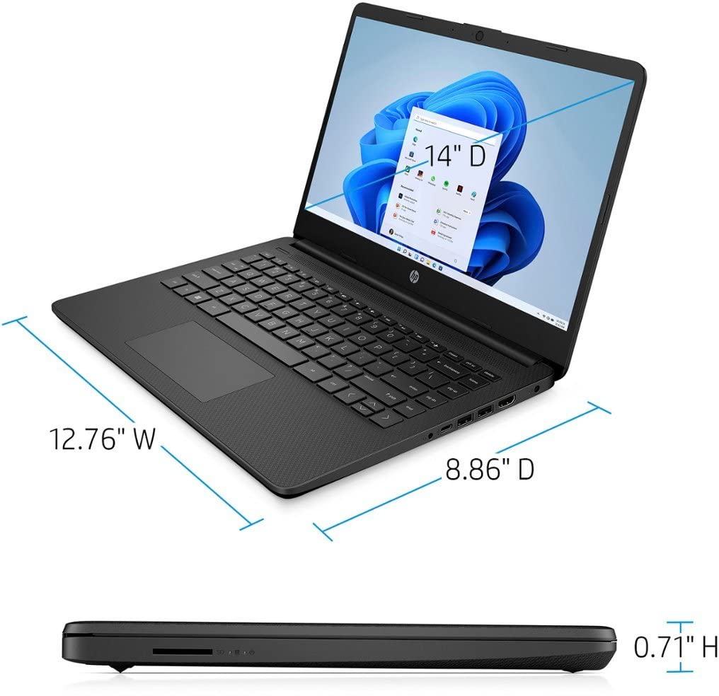 HP Stream 14" HD BrightView Laptop, Intel Celeron N4120 Processor, 4GB RAM, 64GB SSD, Intel HD Graphics, 720p Webcam, 1 Year Office 365, Black, Win 11 S, 32GB USB Card (Renewed)