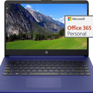 HP 2023 Stream Laptop, 14" Display, Intel Celeron N4120, 16GB RAM, 64GB eMMC + 256GB SD Card, Intel UHD Graphics 600, Wi-Fi, Bluetooth, Webcam, 1 Year Office 365, Windows 11 Home in S Mode, Blue