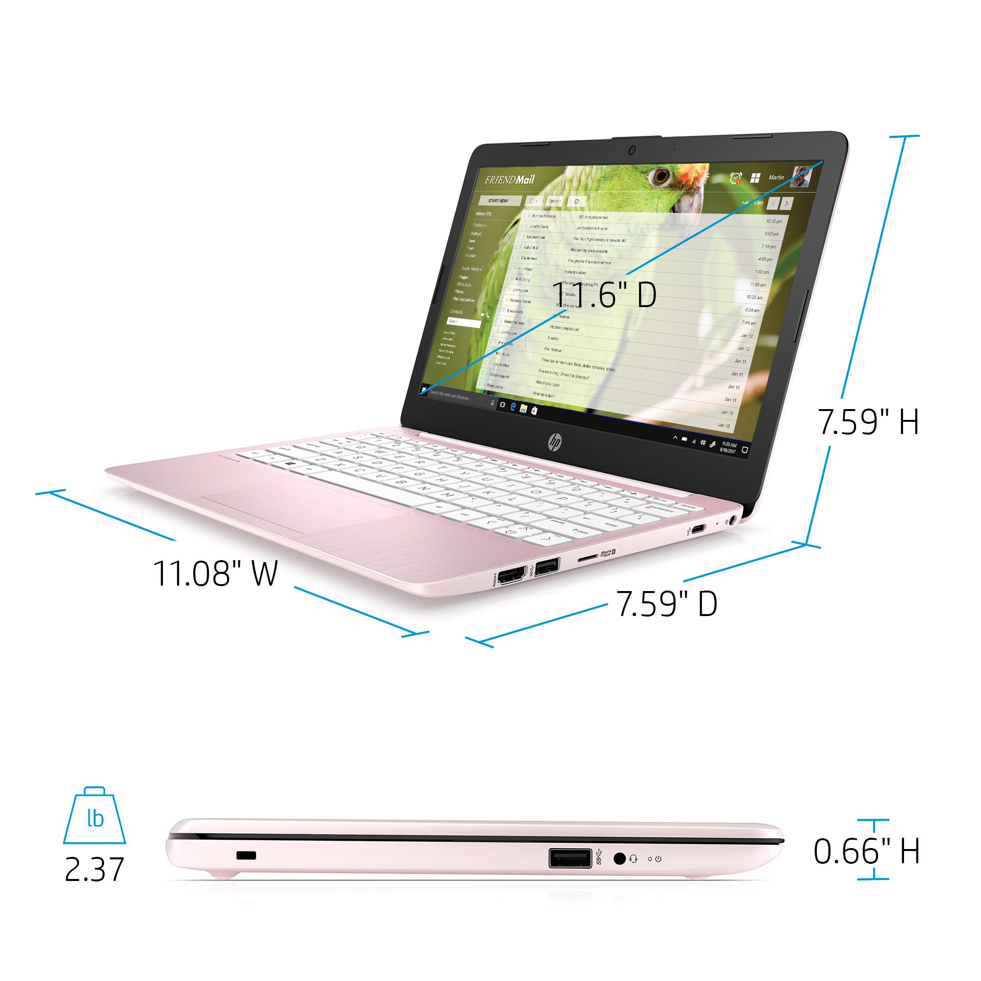 HP 2021 Stream 11.6-inch HD Laptop PC, Intel Celeron N4020, 4 GB RAM, 64 GB eMMC, WiFi 5, Webcam, HDMI, Windows 10 S with Office 365 Personal for 1 Year + Fairywren Card (Rose Pink)