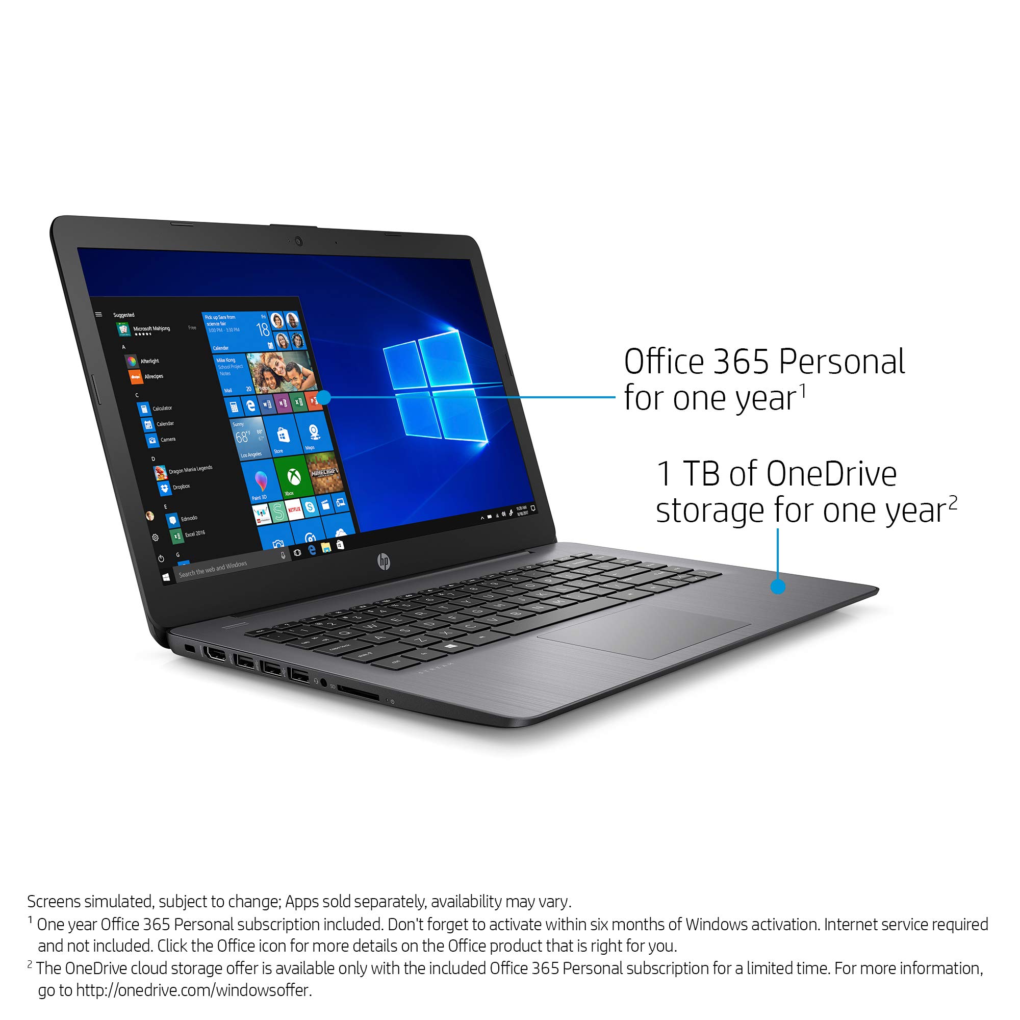 2021 HP Stream 14 inch HD Laptop PC, Intel Celeron N4000, 4GB RAM, 64GB eMMC, WiFi, Bluetooth, Webcam, HDMI, Windows 10 S with Office 365 Personal for 1 Year + Fairywren Card (Black)