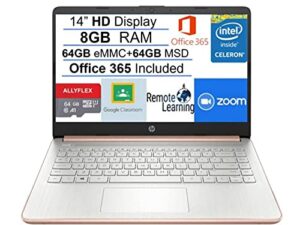 hp newest stream 14" hd sva laptop computer, intel celeron n4000 processor, 8gb ram, 128gb space(64gb emmc+64gb msd), office 365, hdmi, usb-c, windows 10, rose gold, allyflex mp, online class