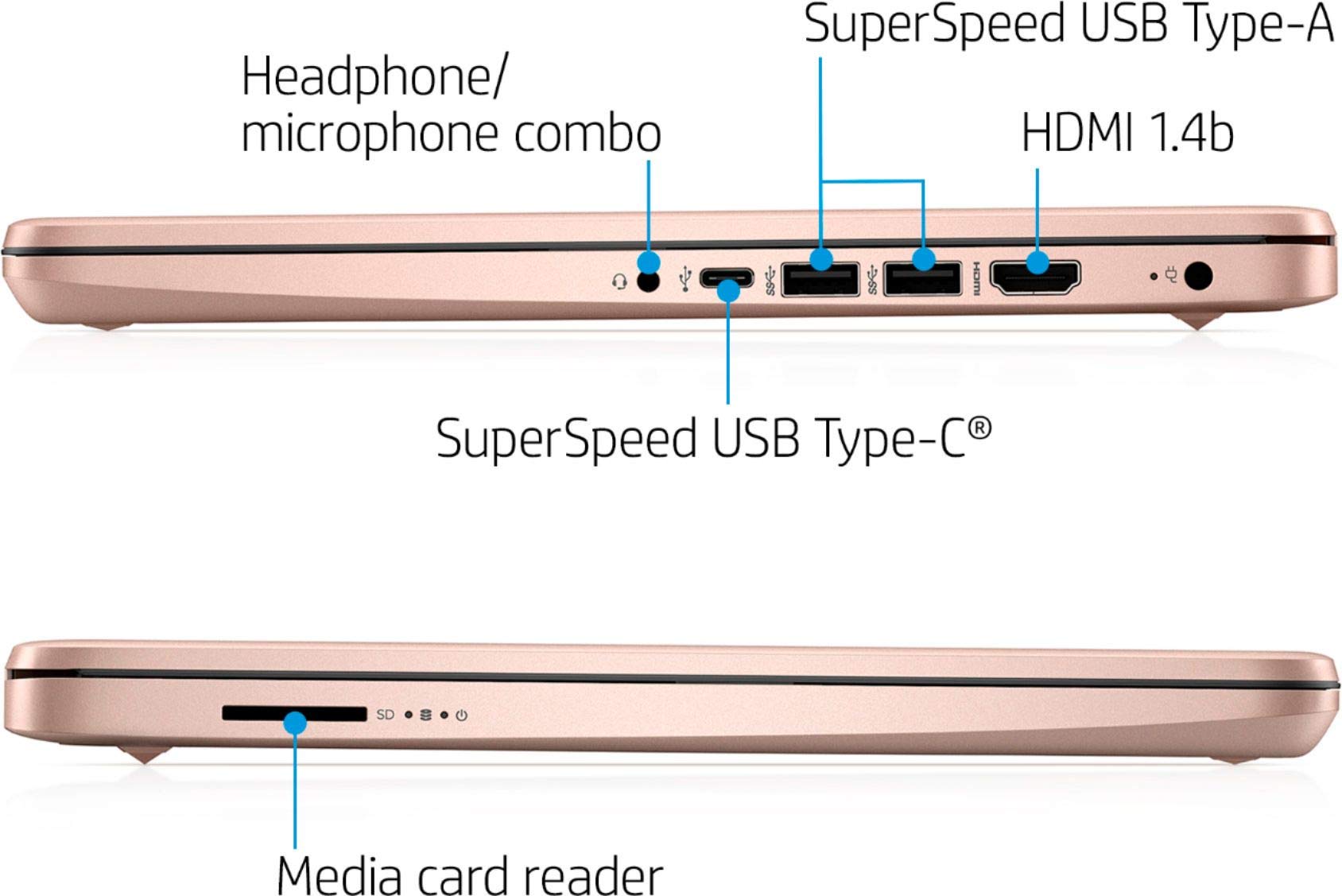 hp Newest Stream 14" HD SVA Laptop Computer, Intel Celeron N4000 Processor, 8GB RAM, 128GB Space(64GB eMMC+64GB MSD), Office 365, HDMI, USB-C, Windows 10, Rose Gold, AllyFlex MP, Online Class