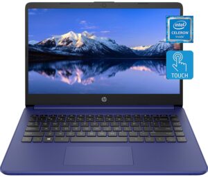 hp stream touchscreen laptop,14 hd(1366x768) display, intel celeron n4020, 2-core, 2.8 ghz,4gb ram, 128gb storage(64gb emmc+64gb card), 1-year microsoft 365, win11, indigo blue, w/galimu