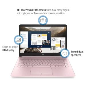 HP Premium 14-inch HD Thin and Light Laptop, Intel Quad-Core Processor, Long Battery Life, Webcam, Bluetooth, Wi-Fi, Portable SSD (8GB RAM | 320GB Storage, Pink)