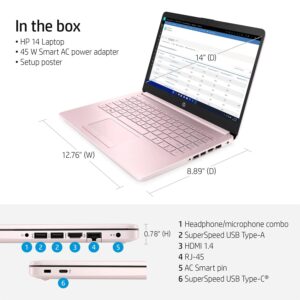 HP Premium 14-inch HD Thin and Light Laptop, Intel Quad-Core Processor, Long Battery Life, Webcam, Bluetooth, Wi-Fi, Portable SSD (8GB RAM | 320GB Storage, Pink)