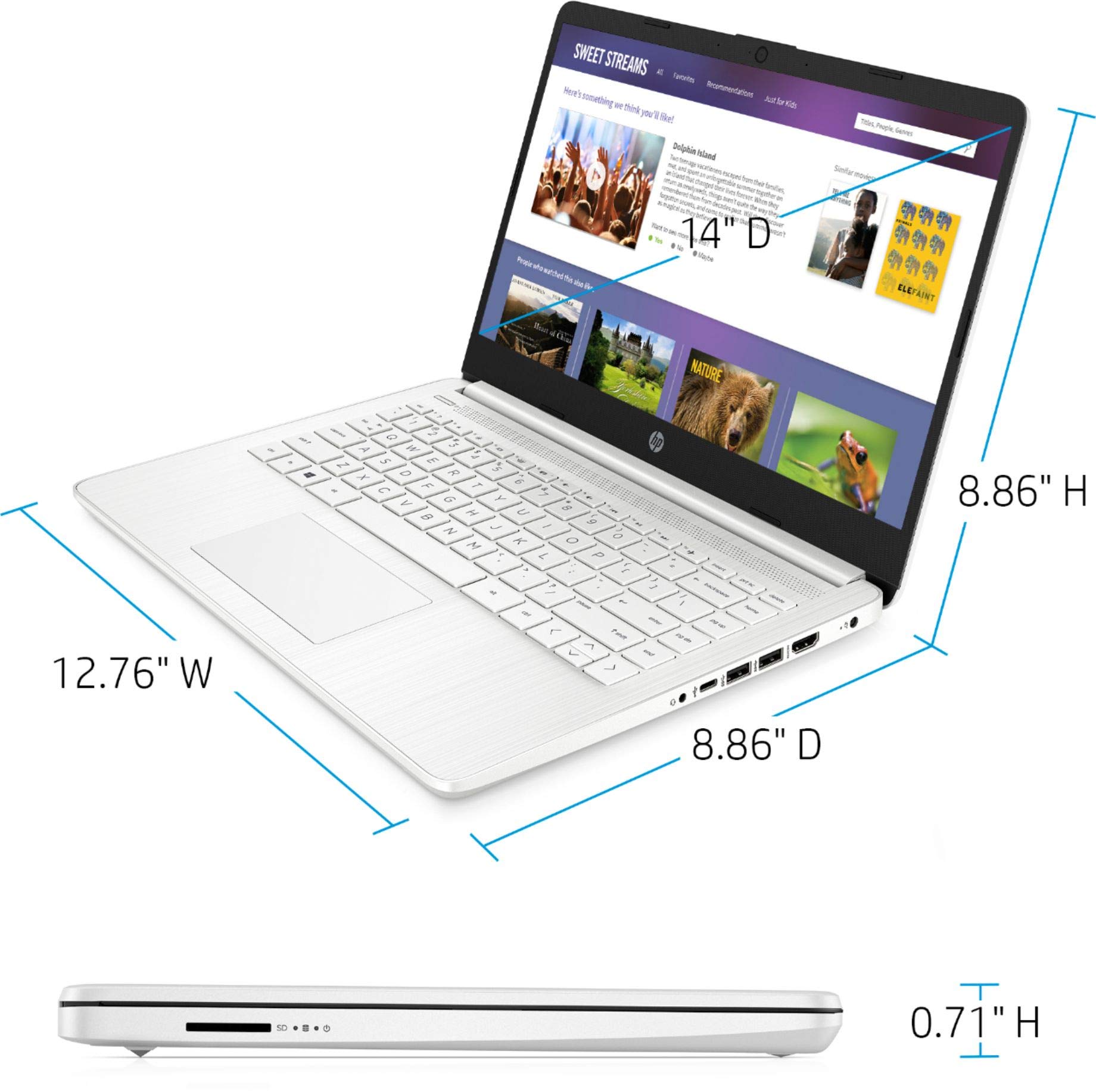 HP Stream 14inch HD Display, Intel Celeron N4120 Quad-Core Processor, 32GB DDR4 RAM, 128GB Storage(64GB eMMC+64GB Card), WiFi, Webcam, Bluetooth, Win11, Snow White (Renewed)